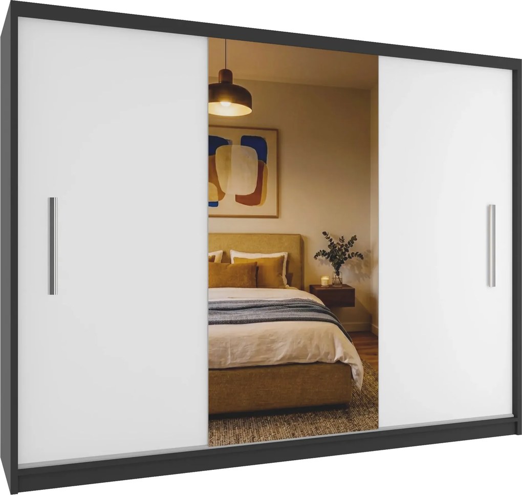 Šatní skříň s posuvnými dveřmi 232 cm se zrcadlem bílá matná  MES PRIMO SZP4/2/1B/2W1L/0/AL
