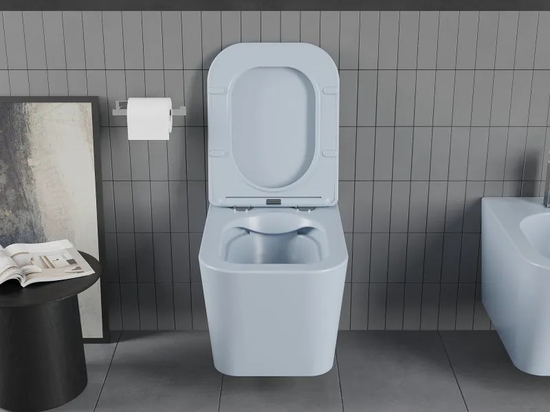 Mexen Teo, závěsné WC Rimless s WC deskou slim, duroplast, šedá-modrá matná, 30854069