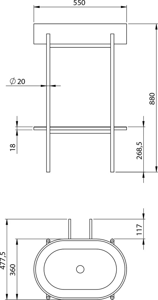 Sapho PUNO podstavec s umyvadlem 550 x 860 x 360 mm černá SKA570-2-01