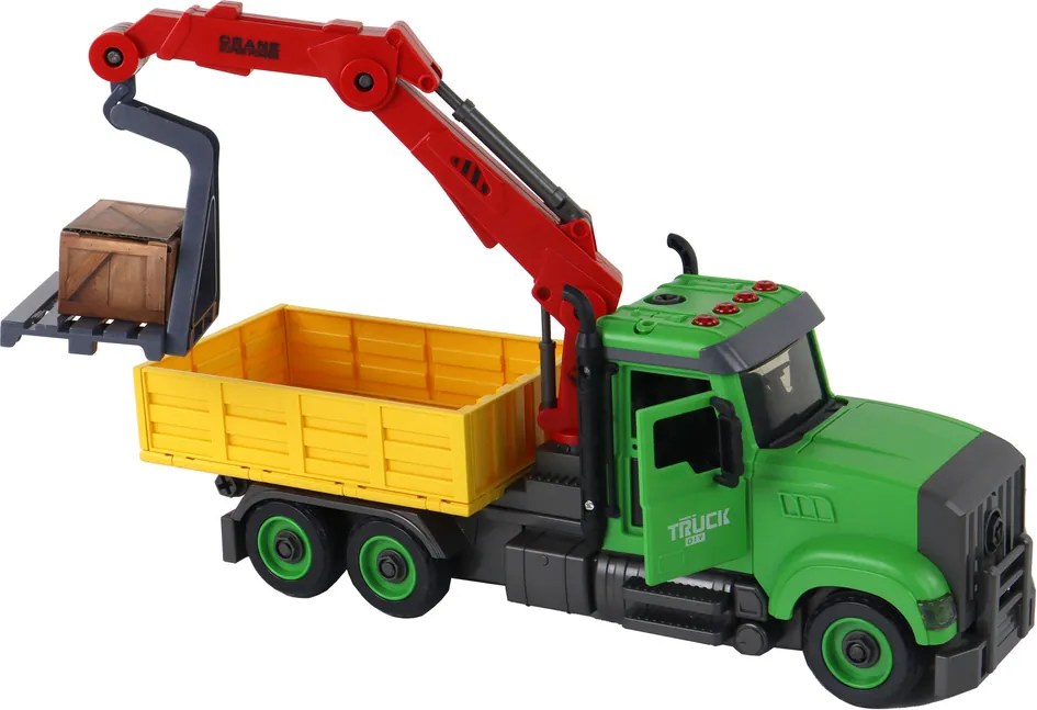 LEAN Toys Vozidlo s výklopnou korbou a jeřábem na šroubování a odšroubování – DIY