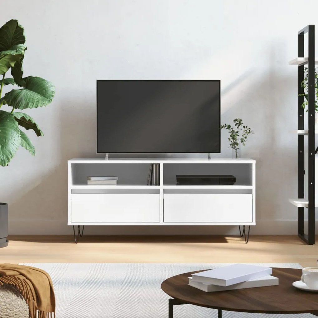 TV skříňka bílá vysoký lesk 100x34,5x44,5 cm kompozitní dřevo - Default Title