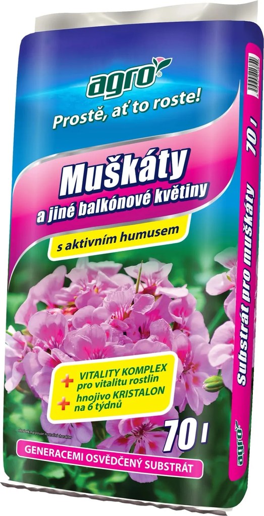 AGRO Substrát pro muškáty a jiné balkónové rostliny 70 l