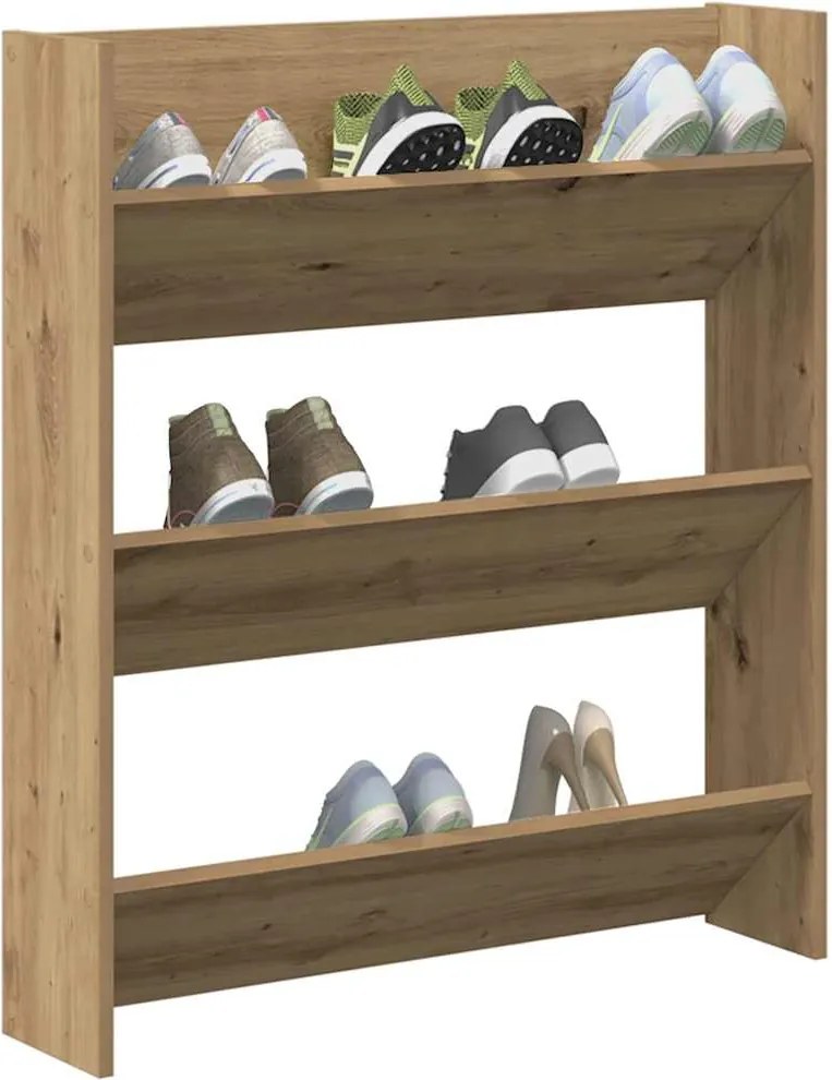 botník, závěsný, 3 patra, kompozitní dřevo, 90x80x18 cm, dub artisan, Dekorino BB20260033