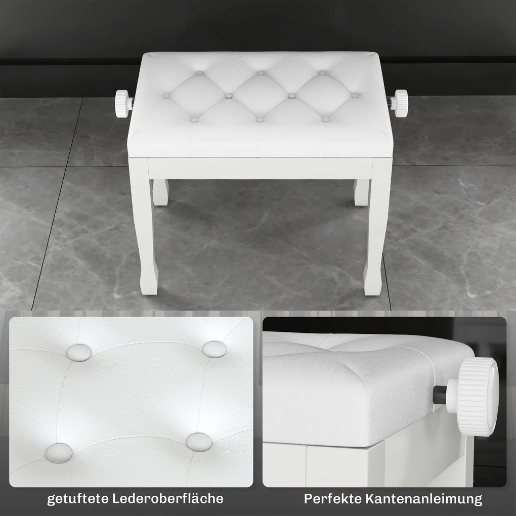 HOMCOM Výškově nastavitelná klavírní stolička, klavírní lavice s polštářem z umělé kůže pro piano klávesnici 64 x 35 x 45-55 cm, bílá