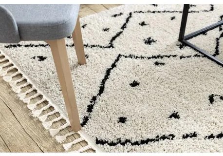 koberec TETUAN B751, krémový střapce, vzor cik cak, Maroko, Shaggy velikost 70x250 cm | krásné koberce cz