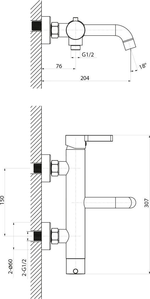 Sapho Sapho, ICONIC nástěnná vanová baterie, měď mat, AF010PG