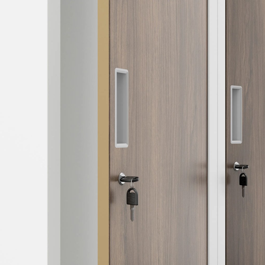 Zaměstnanecká skříňka čtyřkomorová bílá/ořech, 800x1800x500 mm: KACPER Eco Design