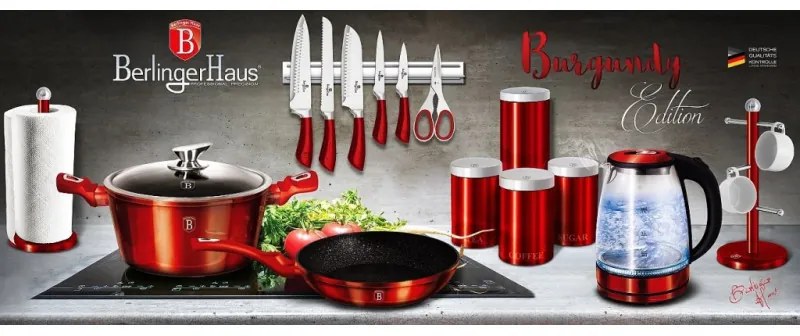 BERLINGERHAUS Pánev hluboká s mramorovým povrchem a poklicí 28 cm Burgundy Metallic Line BH-1260