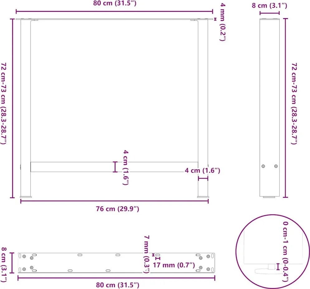 vidaXL Nohy k jídelnímu stolu z oceli 2 ks 80 x (72-73) cm ocel [4013312] Barva: antracitová
