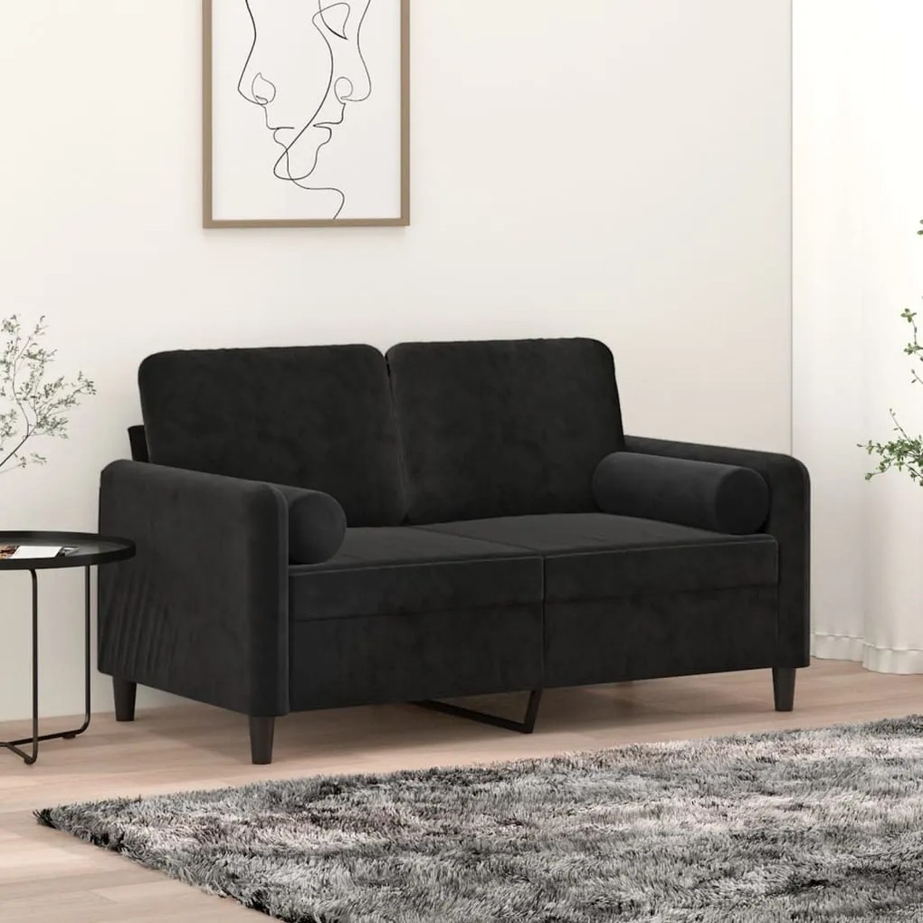 2místná pohovka s polštáři černá 120 cm samet 3200876