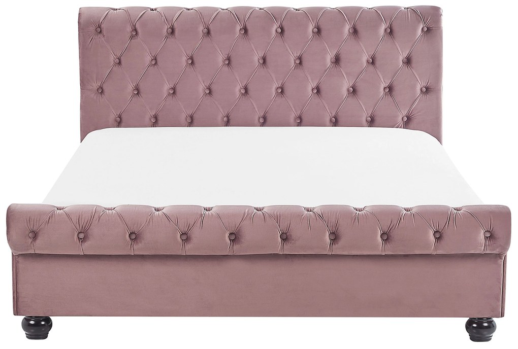 Růžová čalouněná manželská postel Chesterfield 160x200 cm AVALLON Beliani
