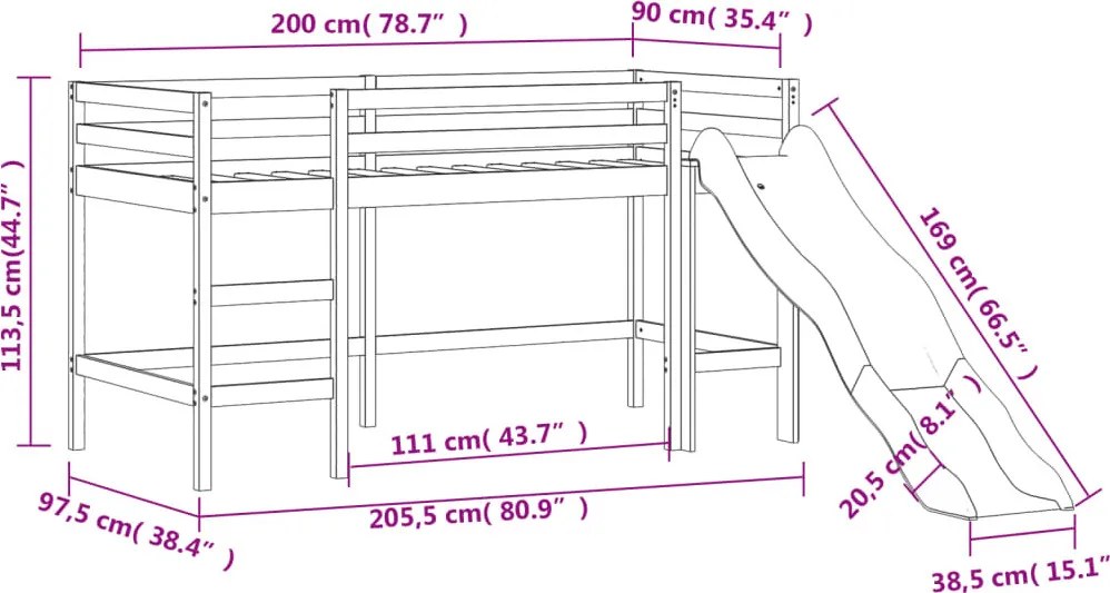 vidaXL Dětská patrová postel se skluzavkou 90x200 cm borové dřevo [835907] Barva: Bílá