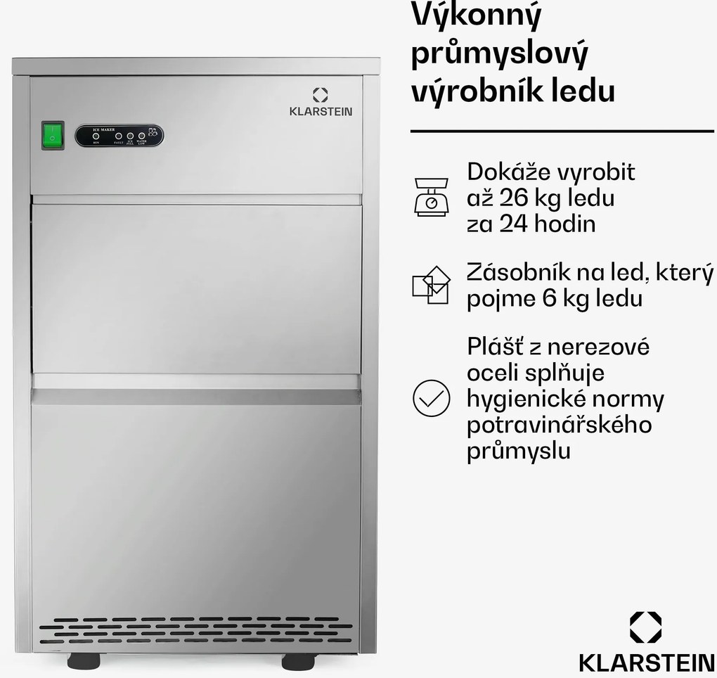 Klarstein Powericer XXL, výrobník ledu, 160 W, 25 kg/den, průmyslové zařízení na výrobu ledu, nerezový