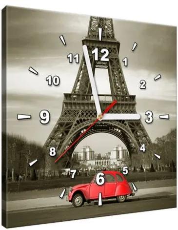 Tištěný obraz s hodinami Červené auto před Eiffelovou věží v Paříži 30x30cm ZP3533A_1AI