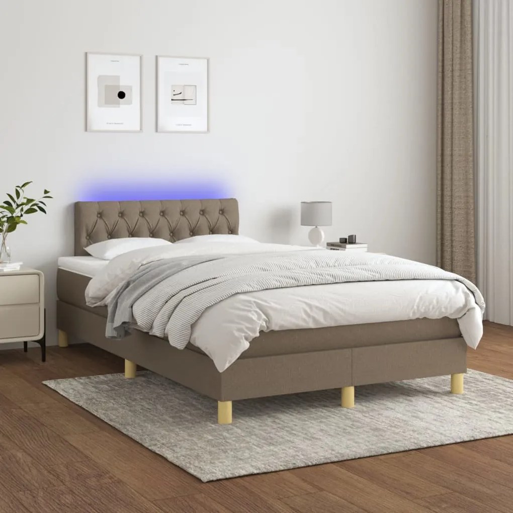 Box spring postel s matrací a LED taupe 120 x 200 cm textil