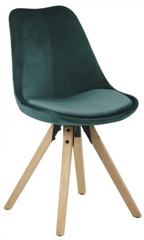 Jídelní židle Damian, samet, lahvově zelená/přírodní