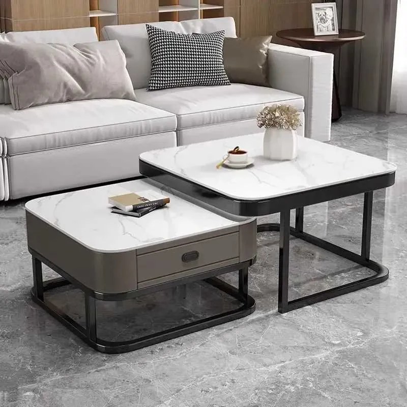 LuxuryForm DESIGN Konferenční stolek ARAGON 70 × 70 / 60 × 60 cm – šedý / bílý mramor (set 2 ks)