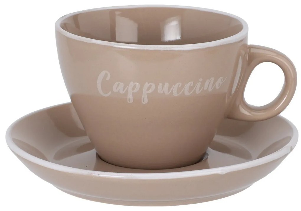Sada 4 kameninových šálků s podšálky Cappuccino 220 ml, mix barev
