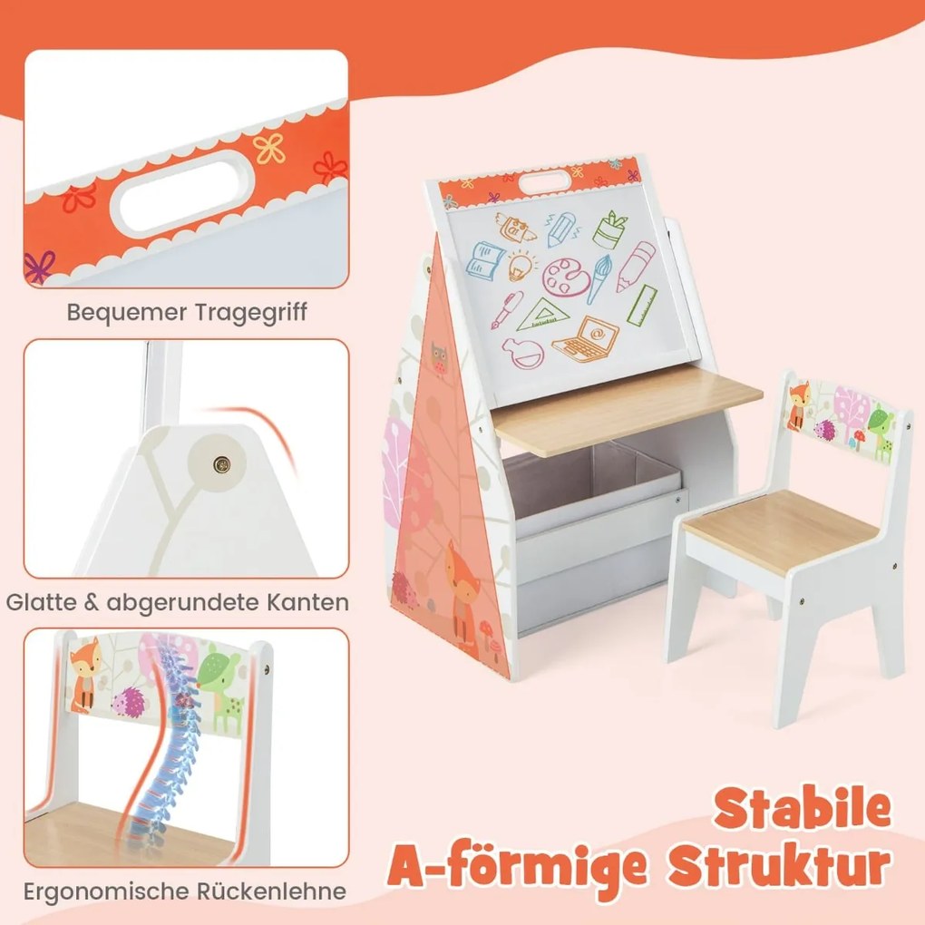 Costway Oboustranná sada dětského stolu a židlí s magnetickou tabulí a bílou