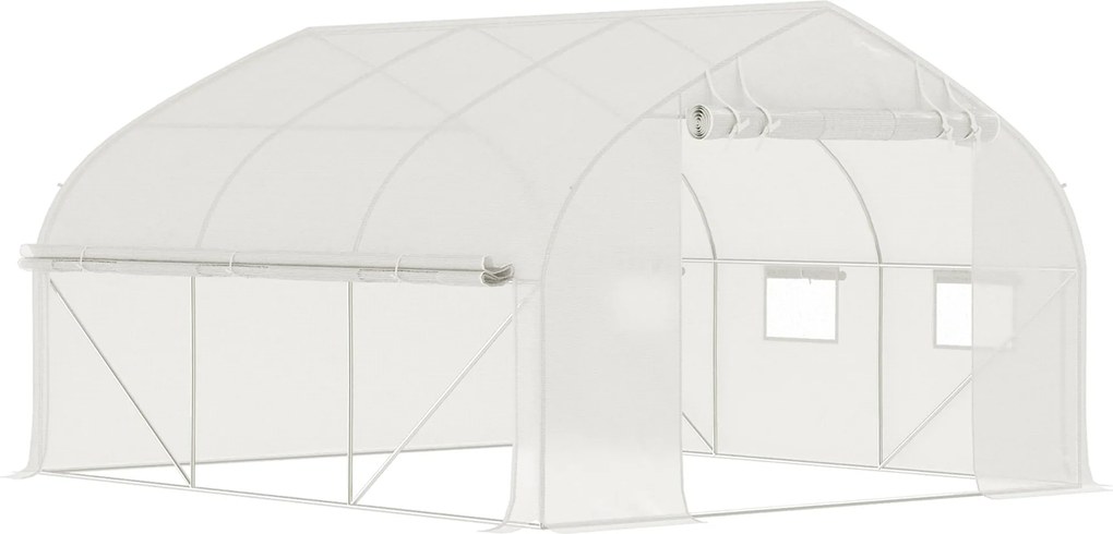 Zahradní tunelová skleník Outsunny, 10,4m², UV-odolný zahradní skleník, rolovací zipová brána, síťová okna, pozinkované ocelové trubky a PE 140g/m², 3