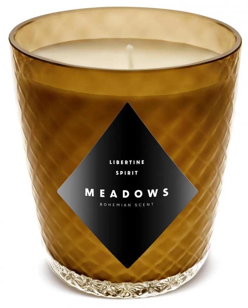MEADOWS Luxusní vonná svíčka Libertine Spirit Mini, hnědá barva, sklo