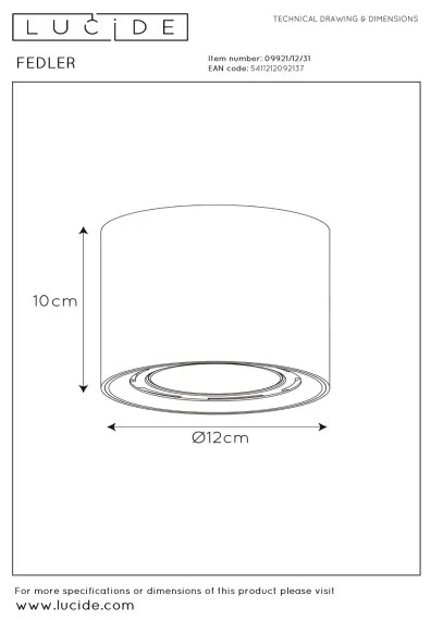 Lucide 09921/12/31 - LED Stmívatelné bodové svítidlo FEDLER 1xGU10/12W/230V bílá