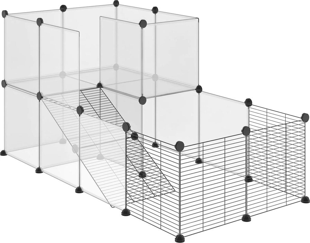 PawHut Kotec pro malé domácí zvířata - 27 panelů s možností přizpůsobení tvaru pro morčata, králíky, činčily 140x70x70 cm