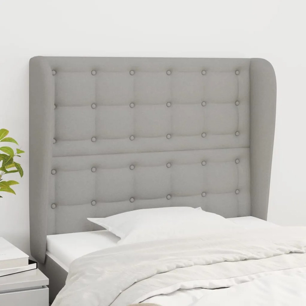 Čelo postele typu ušák světle šedé 93 x 23 x 118/128 cm textil 3118372