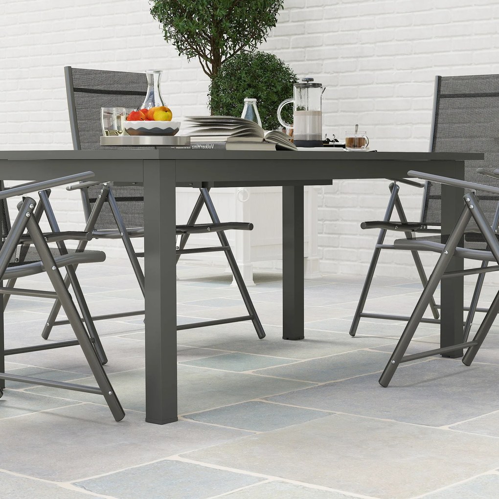 Rozkládací zahradní stůl Outsunny z hliníku 160/220x90 cm, odolný vůči povětrnostním vlivům, stůl na balkon, protiskluzový bufetový stůl pro 6-8 osob…