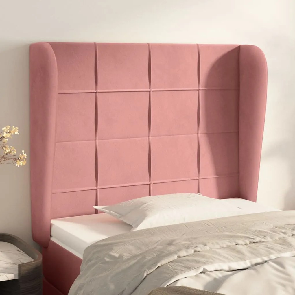 Čelo postele typu ušák růžové 83 x 23 x 118/128 cm samet 3117991