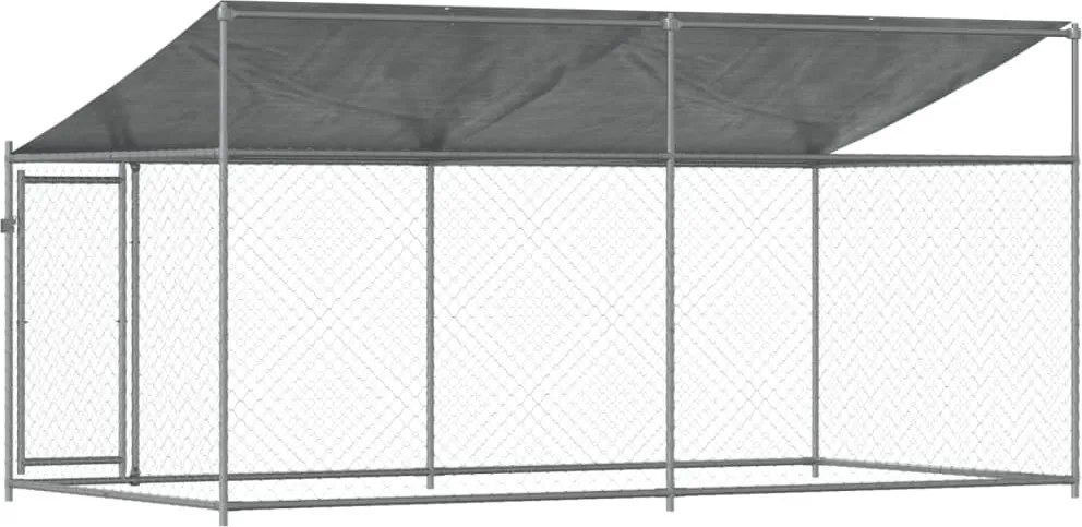 vidaXL Klec pro psy se střechou a dvířky šedá 4x2x2 m pozinkovaná ocel [3209568]