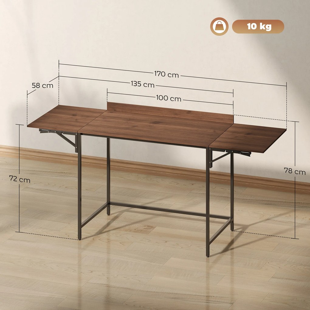 HOMCOM sklápěcí psací stůl počítačový stůl se 2 sklápěcími deskami pro 2 monitory, pro ložnice, malé prostory, 170 x 58 x 78 cm, ořech