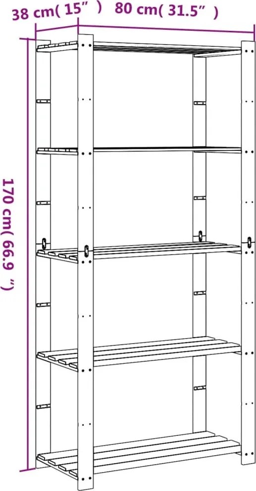 vidaXL 5patrový úložný regál 80x38x170 cm masivní borové dřevo [373396] Barva: Černá