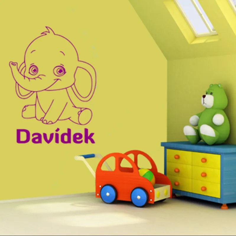 Živá Zeď Samolepka na zeď Slůně se jménem Barva: černá