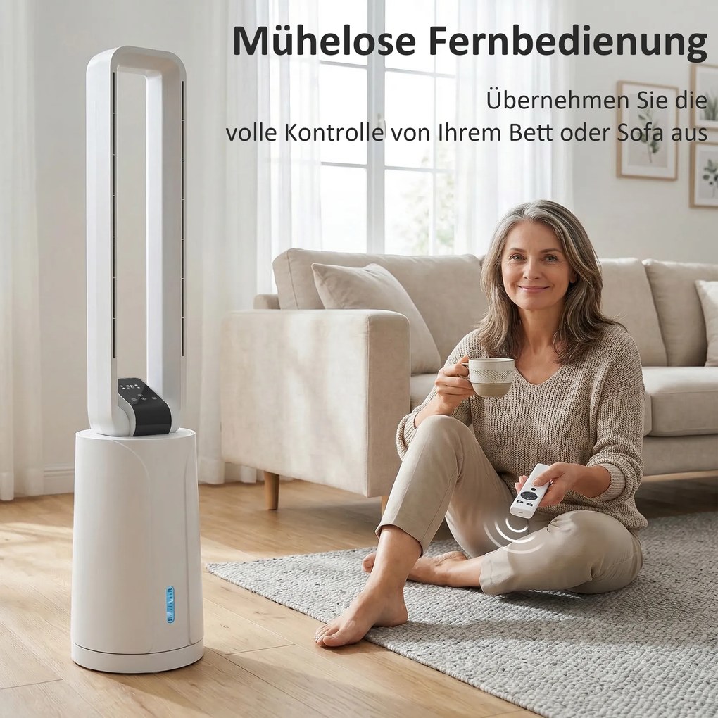 HOMCOM 3v1 přenosný výparný chladič vzduchu — zvlhčovač a ventilátor, 2 chladící vložky, nádrž 1,7 l, 15hod. časovač, 70° oscilace, dálkové ovládání,…