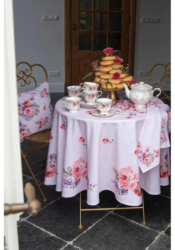 Růžový bavlněný ubrus na stůl s růžemi Dotty Rose – 150x150 cm