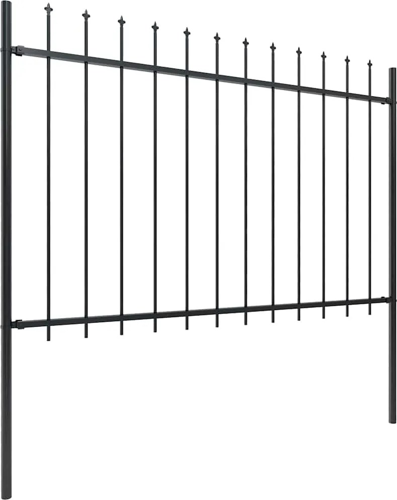 Zahradní plot s kopím nahoře ocelový 1172 x 120 cm černý 277626