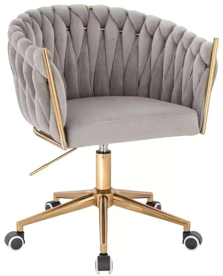 LuxuryForm DESIGN Otočná židle NORDEN VELUR na zlaté podstavě s kolečky - světle šedá