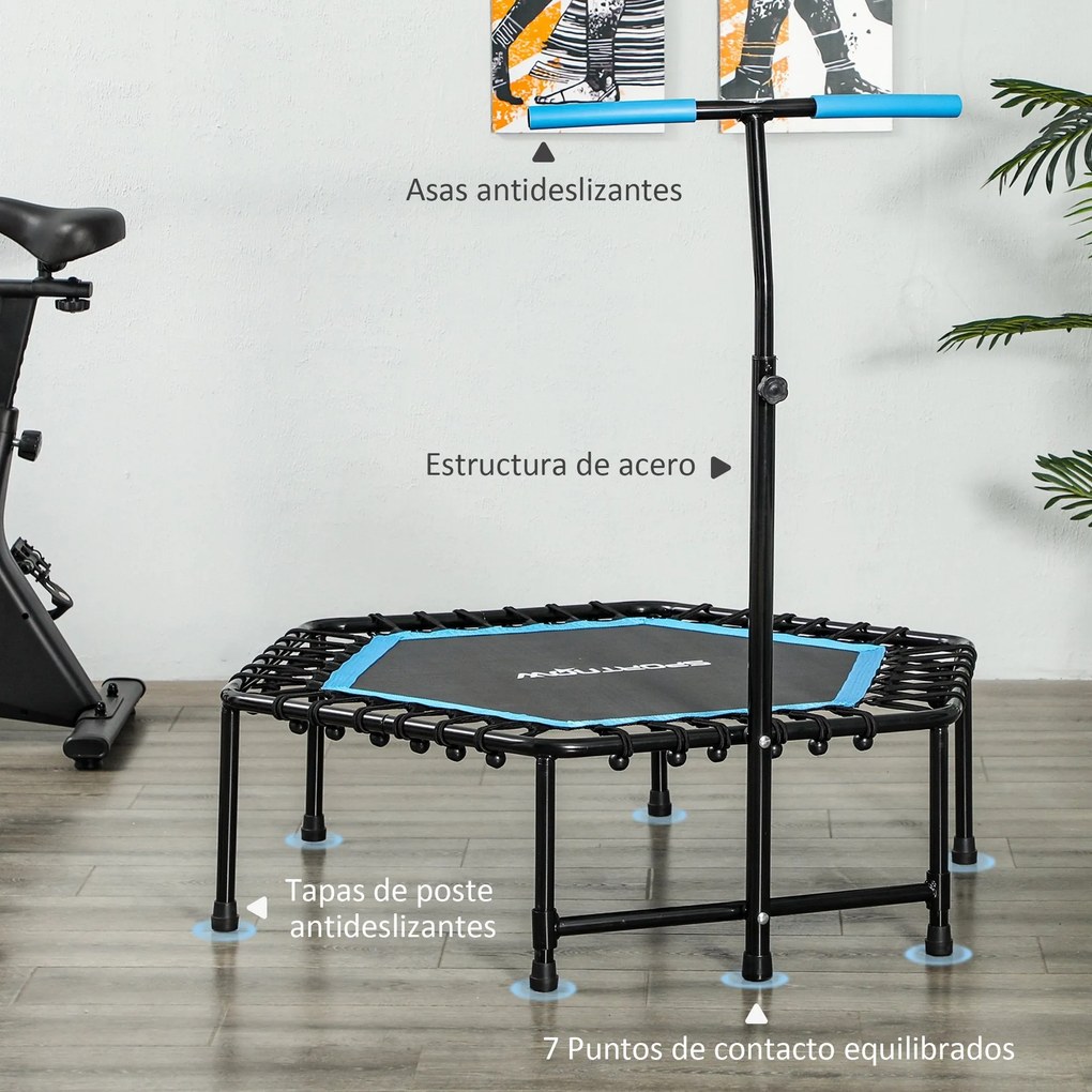 SPORTNOW Fitness Trampolina 114x114x132 cm S elastickým skákacím povrchem a nastavitelným 3-úrovňovým madlem, ocelový rám pro trénink nohou a těla do…