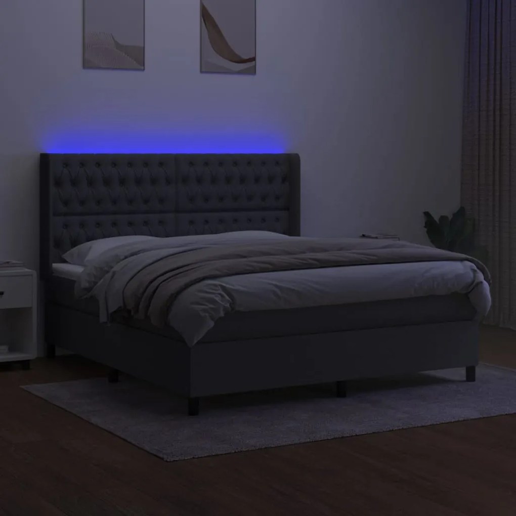 Box spring postel s matrací a LED tmavě šedá 160x200 cm textil 3138566