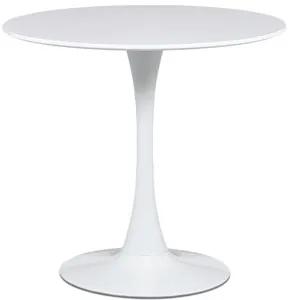 Jídelní stůl pr.80x73 cm, bílá matná MDF, kov bílý vysoký lesk