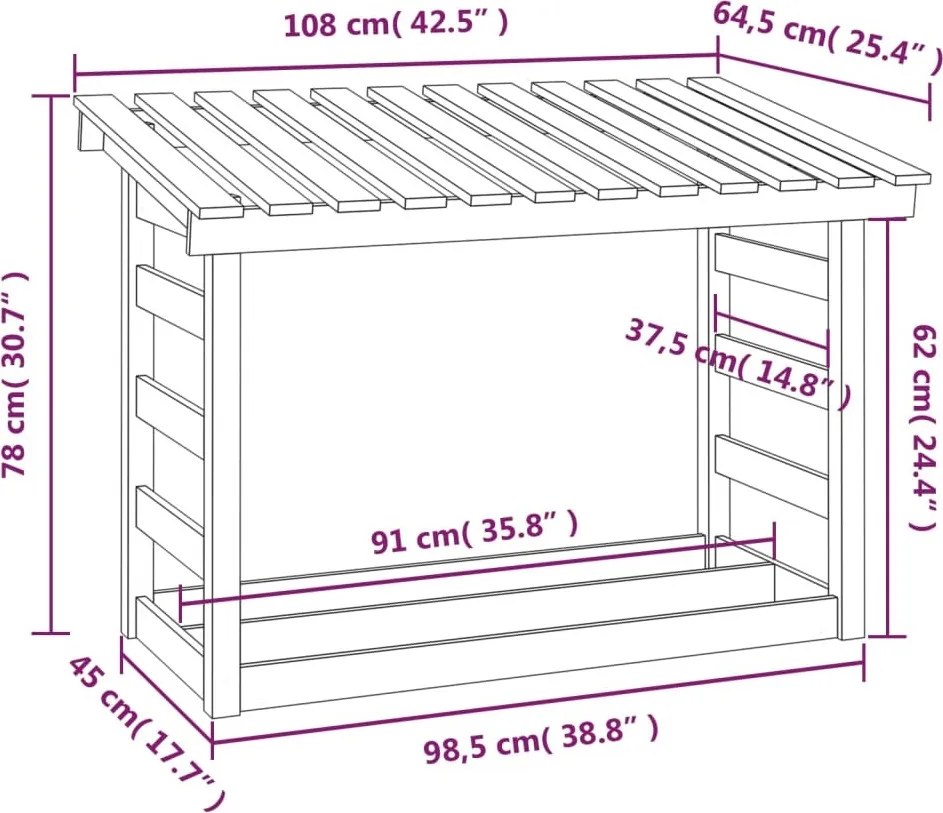 vidaXL Stojan na dřevo 108x64,5x78 cm masivní borovice [822445] Barva: Přírodní