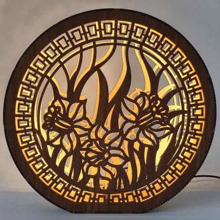 Dřevěná lampa s motivem narcisů - Ruční výroba | SENTOP LED0614