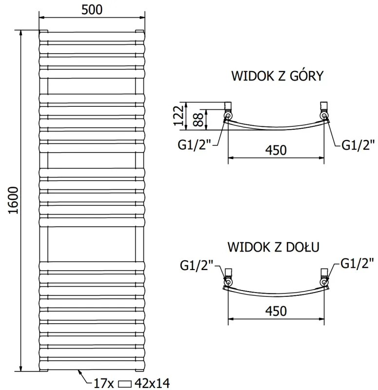 Mexen Bachus koupelnový radiátor 1600 x 500 mm, 668 W, Černá - W109-1600-500-00-70