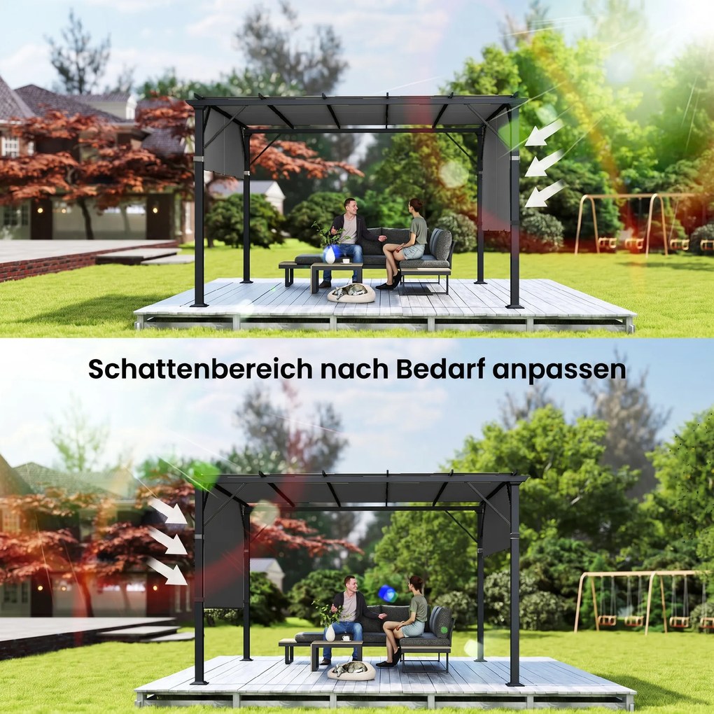 Outsunny Sada 2 skládacích pergolových náhradních plachet 4,9 x 1,2 m pro pergolu 3 x 3 m, polyesterová látka, tmavě šedá, UV ochrana