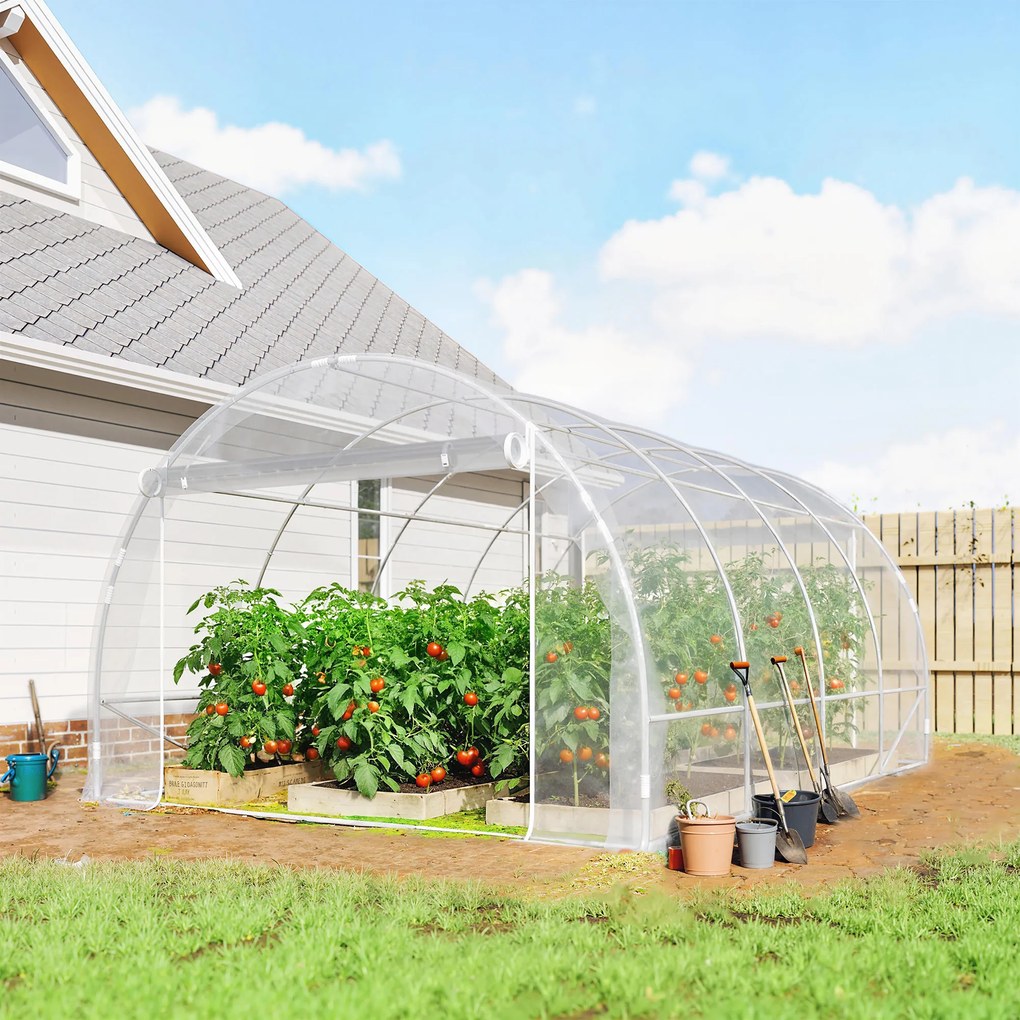 Skleník Polytunnel, průchozí skleník s pozinkovaným ocelovým rámem a krytem z PE odolným proti UV záření, průhledný