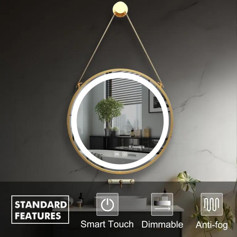 IREDA Koupelnové LED zrcadlo s osvětlením, zlatý rám, 60 cm