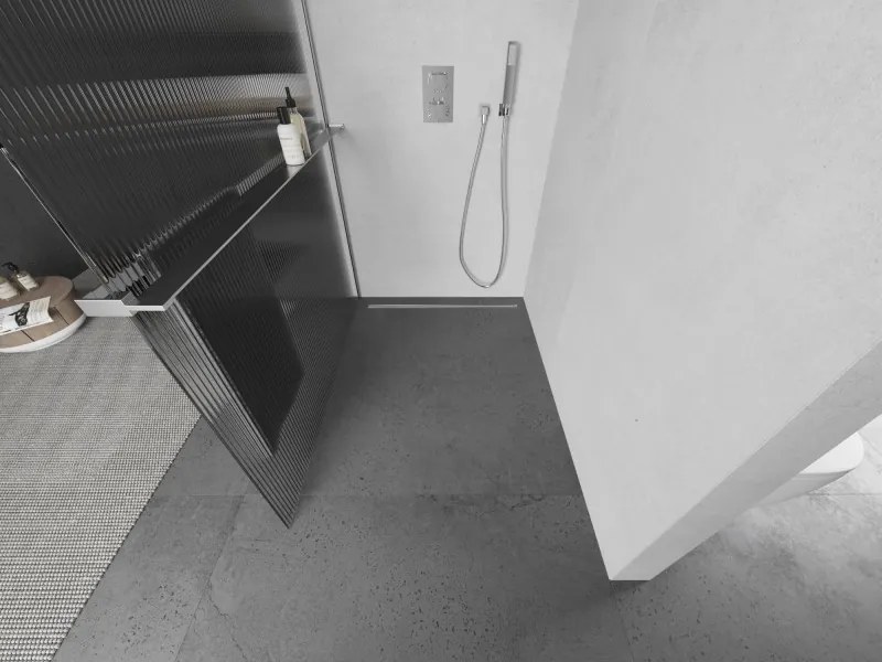 Mexen Kioto+ L, sprchová zástěna Walk-In s poličkou a věšákem 80 x 200 cm, 8mm sklo s žebrovým vzorem, chromový profil, 800-080-123-01-09