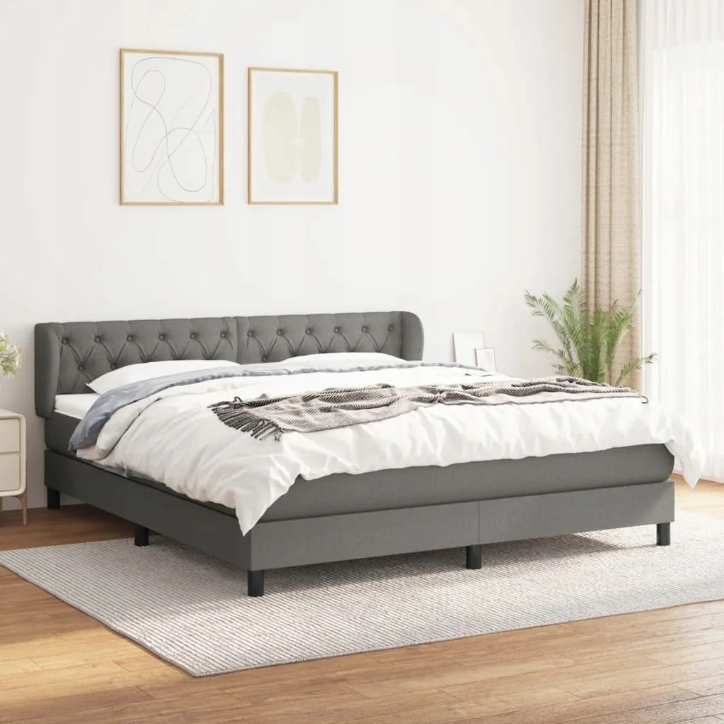 Box Spring Postel S Matrací Textil Tmavě Šedá Prošívaný design 160 x 200