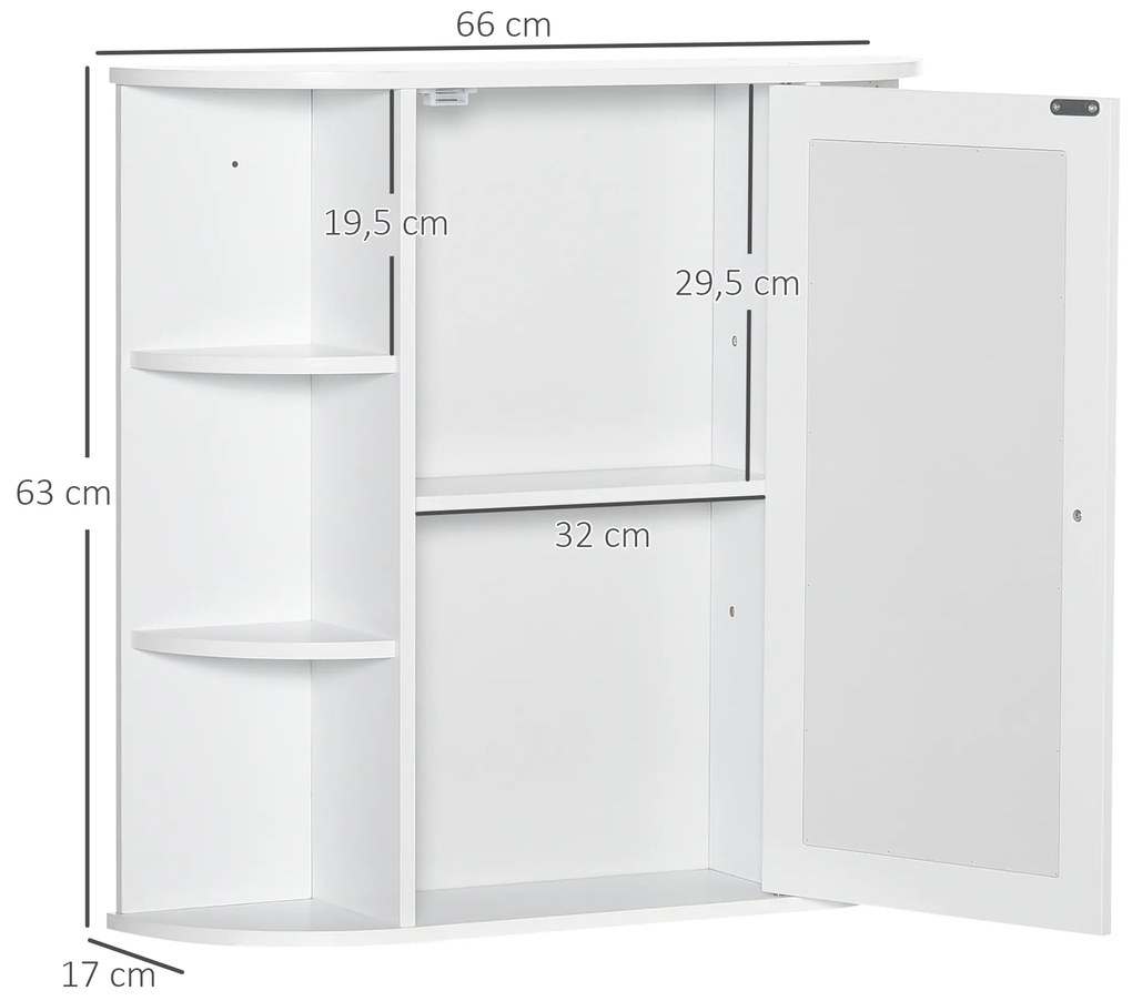HOMCOM zrcadlová skříňka koupelnová zrcadlová nástěnná skříňka s 8 přihrádkami víceúčelová skříňka bílá 66x17x63cm do koupelny | Aosom.de